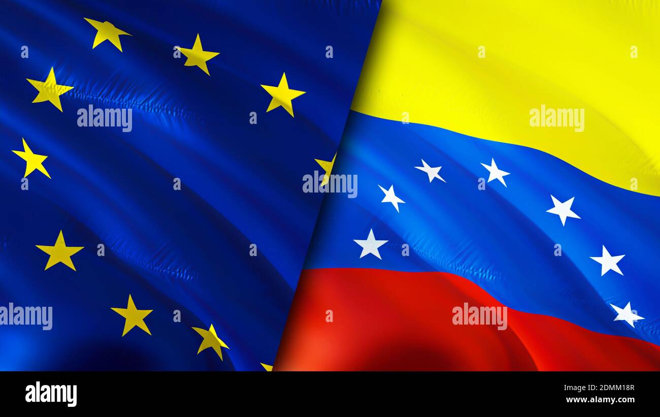 European Union and Venezuela flags. 3D Waving flag design. European ...