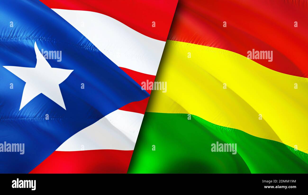 Puerto Rico and Bolivia flags. 3D Waving flag design. Puerto Rico ...