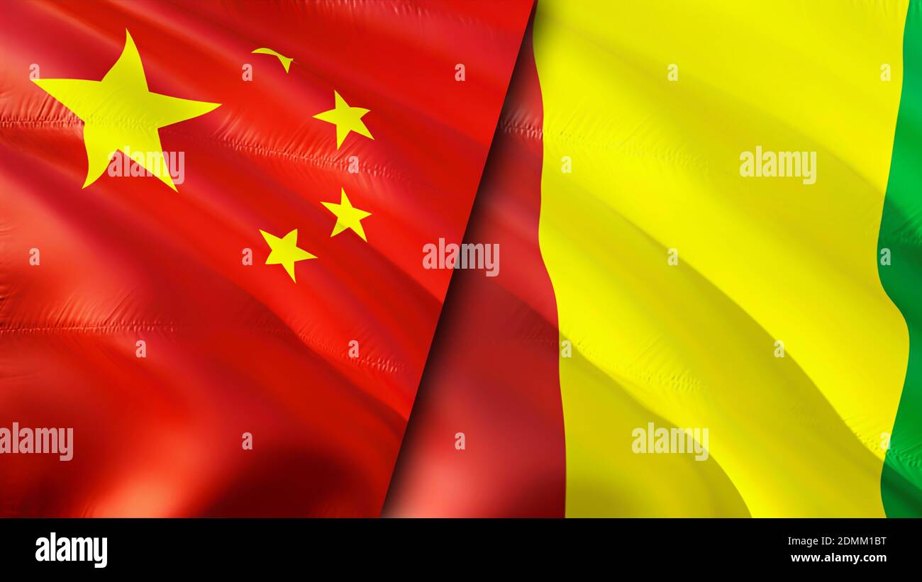 China and Guinea flags. 3D Waving flag design. China Guinea flag ...