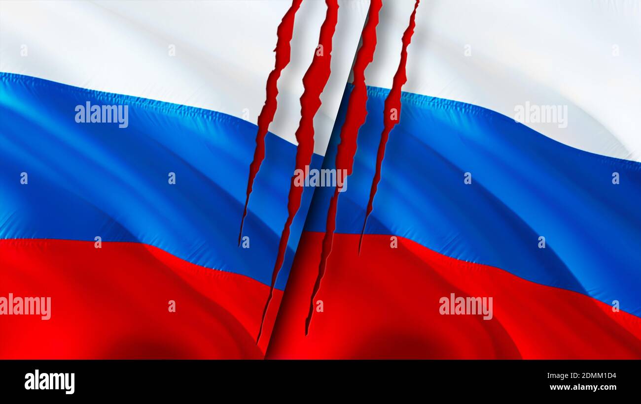 Russia and Russia flags with scar concept. Waving flag,3D rendering ...