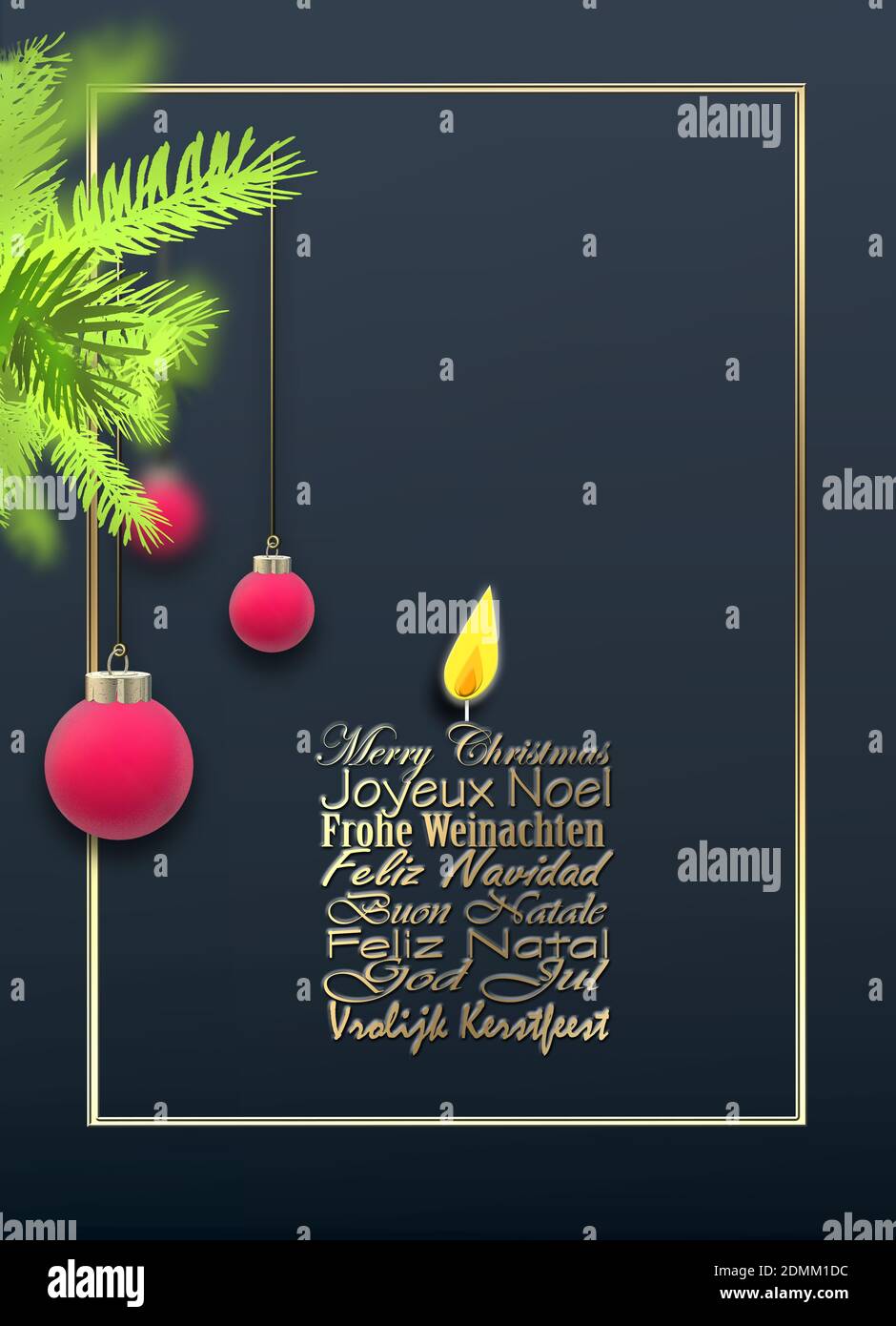 Christmas holiday card in European languages French, German, Portuguese ...