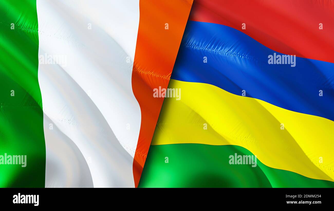 Ireland and Mauritius flags. 3D Waving flag design. Ireland Mauritius ...