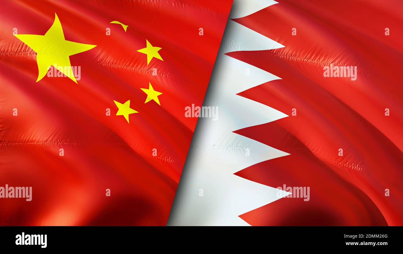 China and Bahrain flags. 3D Waving flag design. China Bahrain flag ...