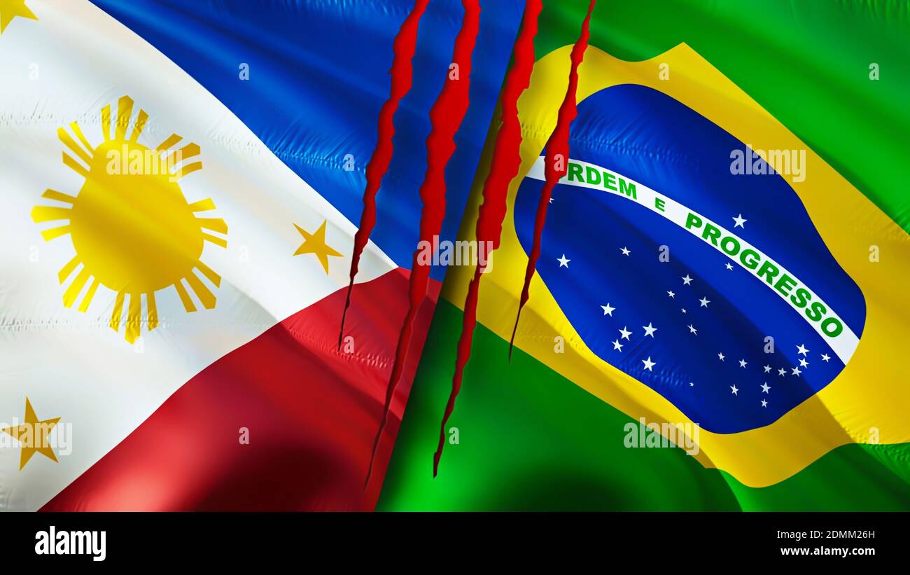 Philippines and Brazil flags with scar concept. Waving flag,3D ...