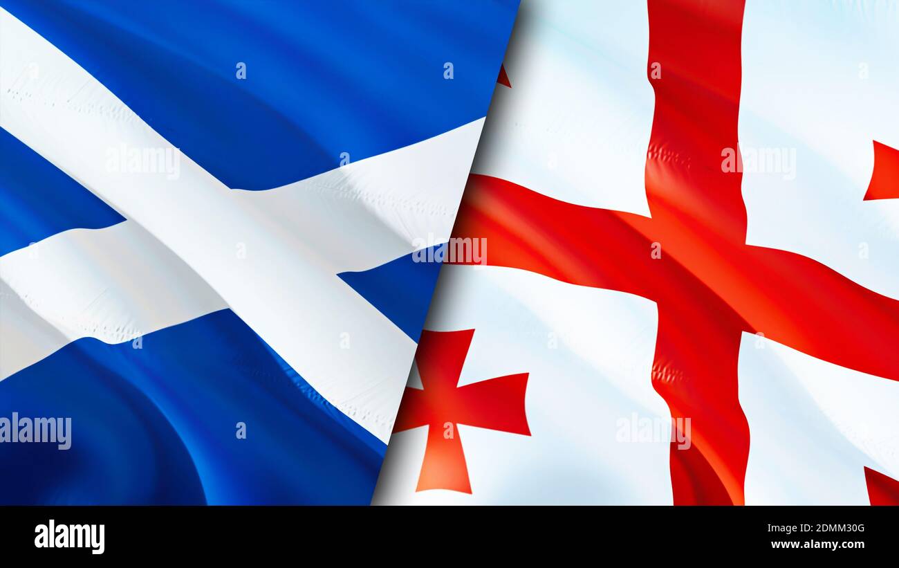 Scotland and Georgia flags. 3D Waving flag design. Scotland Georgia ...
