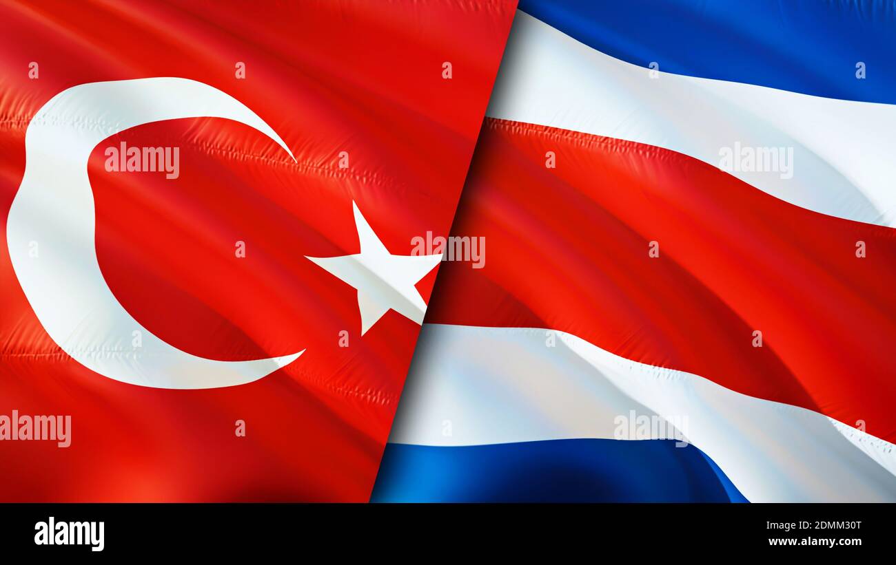 Turkey and Costa Rica flags. 3D Waving flag design. Turkey Costa Rica ...
