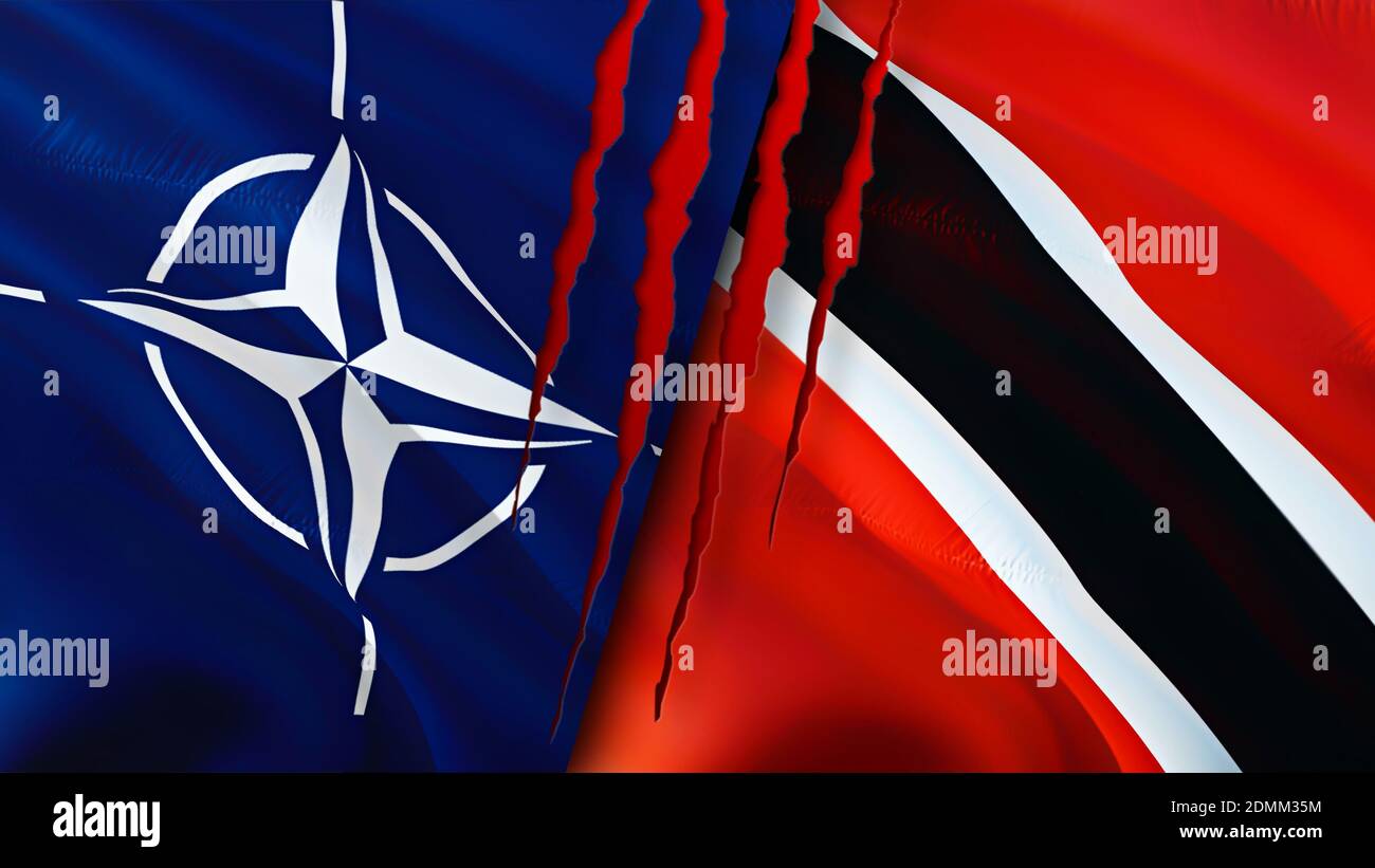 NATO and Trinidad and Tobago flags with scar concept. Waving flag,3D ...