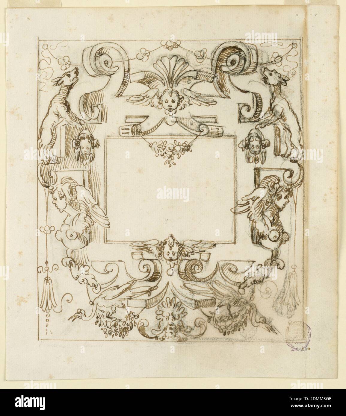 Grotesque Design, Charcoal, pen and ink on paper, Strapwork with ...