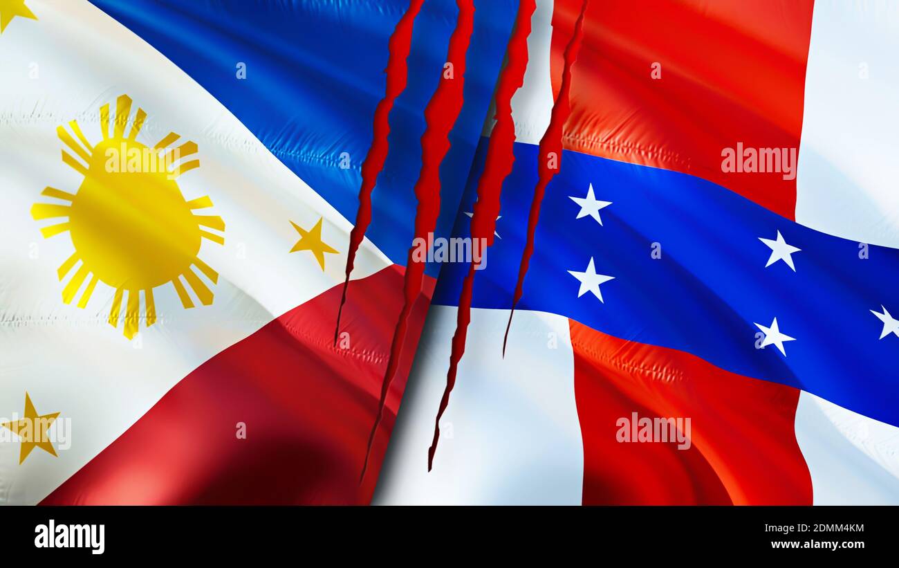 Philippines and Netherlands Antilles flags with scar concept. Waving ...