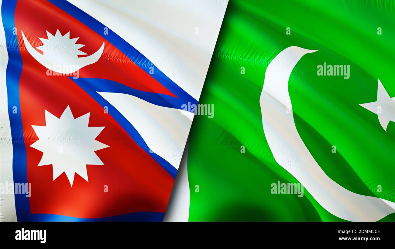 Nepal and Pakistan flags. 3D Waving flag design. Nepal Pakistan flag ...