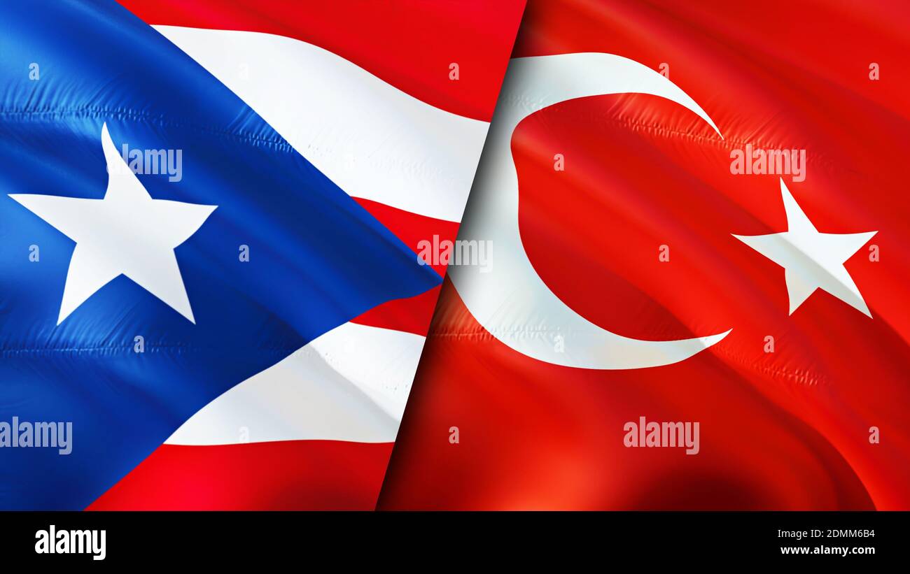 Puerto Rico and Turkey flags. 3D Waving flag design. Puerto Rico Turkey ...