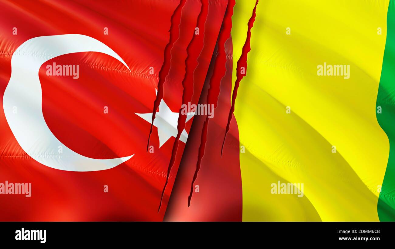Turkey and Guinea flags with scar concept. Waving flag,3D rendering ...