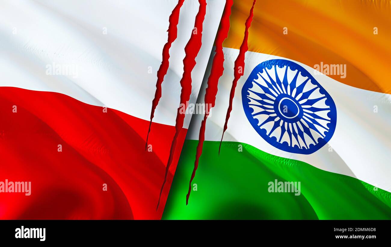 Poland and India flags with scar concept. Waving flag,3D rendering ...