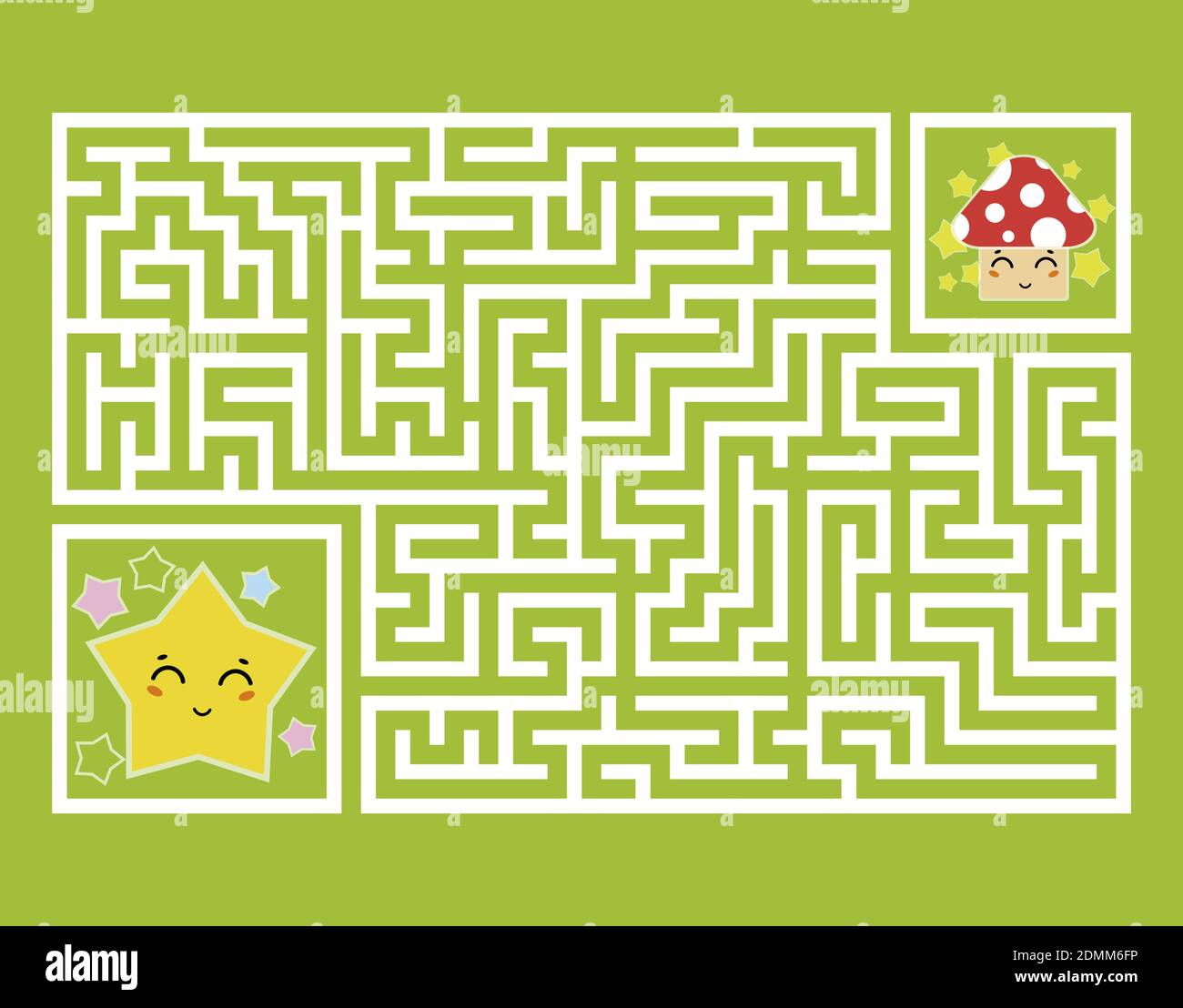 A rectangular labyrinth with a cute cartoon character. Find the right ...