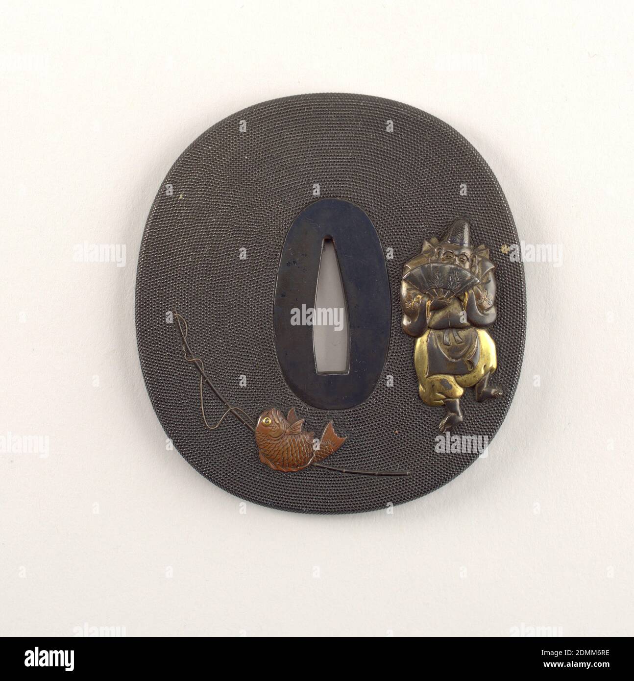 Tsuba, Shakudo (alloy of copper and gold), nanako (surface texture of ...