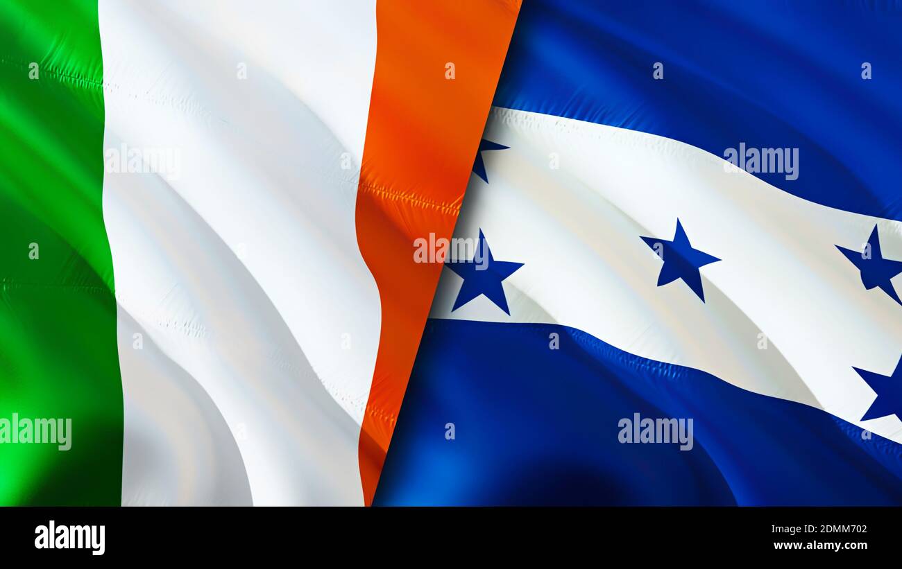 Ireland and Honduras flags. 3D Waving flag design. Ireland Honduras ...
