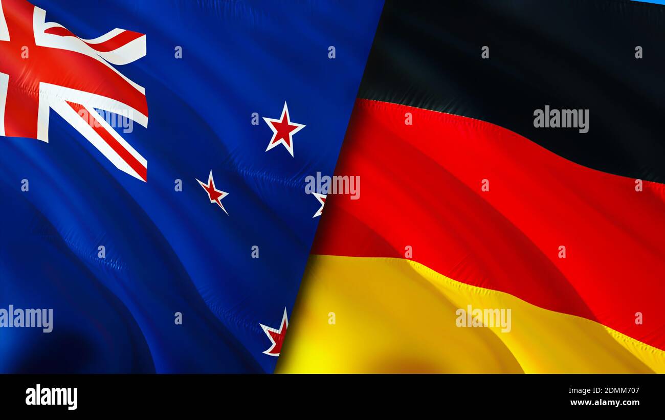 New Zealand and Germany flags. 3D Waving flag design. New Zealand ...