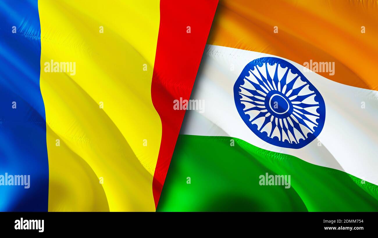 Romania and India flags. 3D Waving flag design. Romania India flag ...