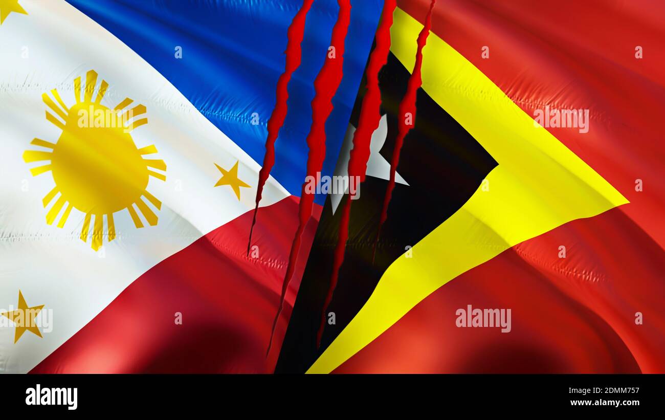 Philippines and East Timor flags with scar concept. Waving flag,3D ...