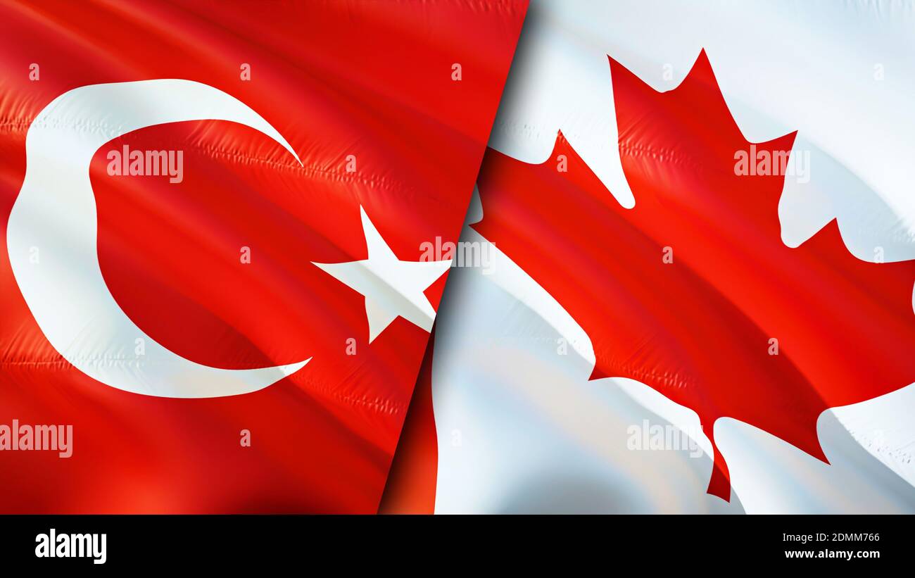 Turkey and Canada flags. 3D Waving flag design. Turkey Canada flag ...