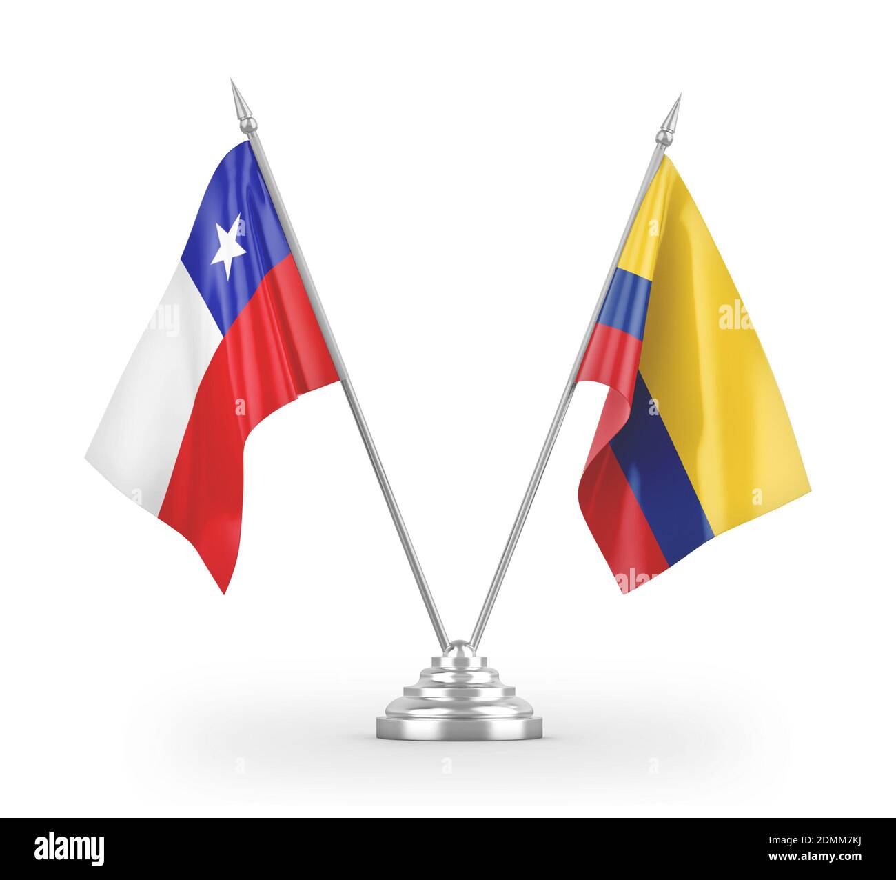 Colombia and Chile table flags isolated on white 3D rendering Stock ...