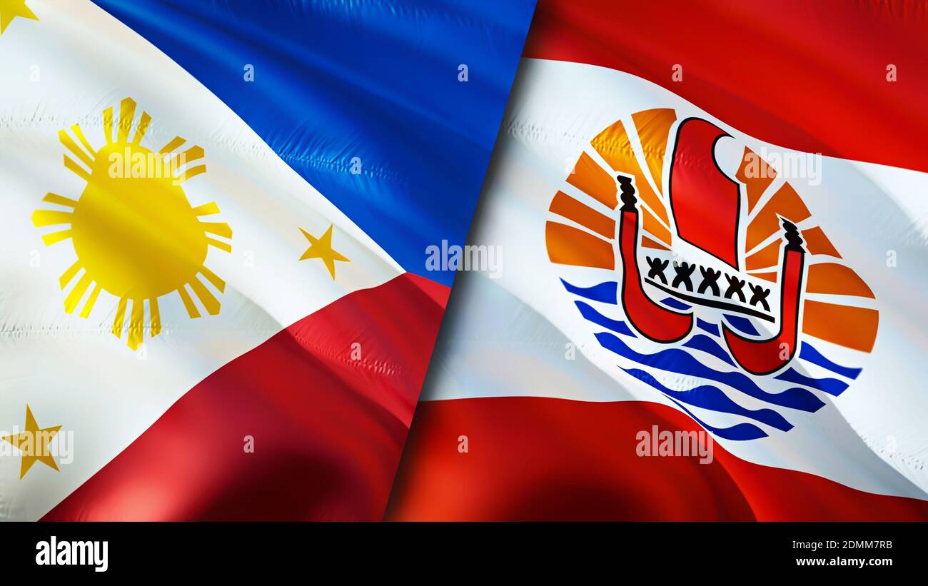 Philippines and French Polynesia flags. 3D Waving flag design ...