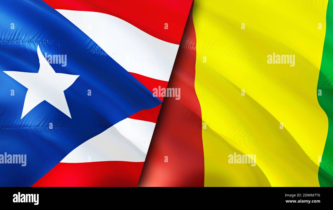 Puerto Rico and Guinea flags. 3D Waving flag design. Puerto Rico Guinea ...