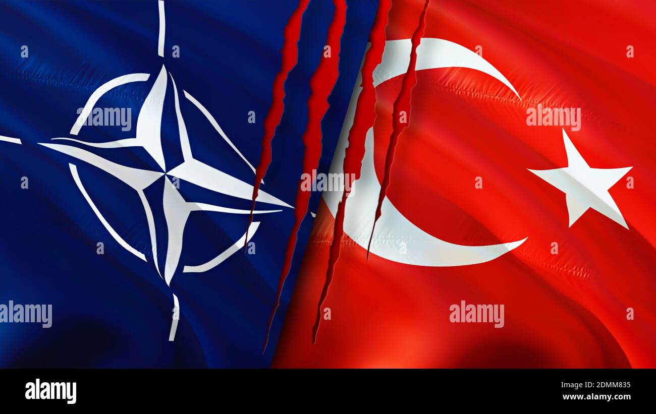NATO and Turkey flags with scar concept. Waving flag,3D rendering ...
