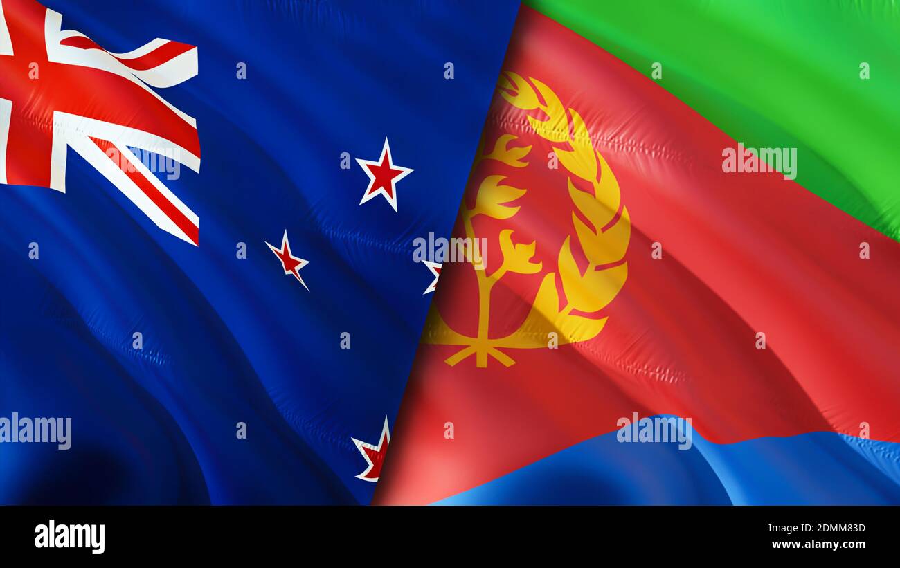 New Zealand and Eritrea flags. 3D Waving flag design. New Zealand ...