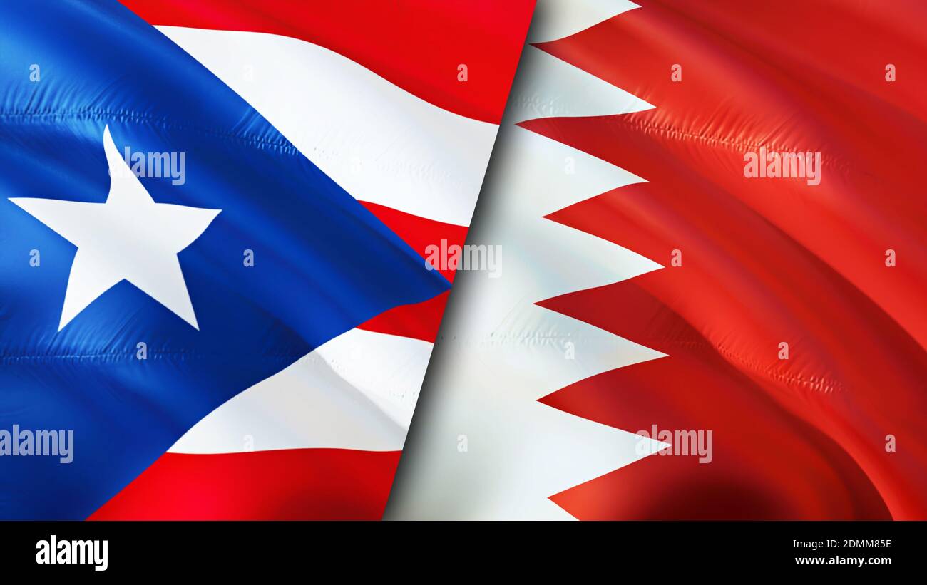 Puerto Rico and Bahrain flags. 3D Waving flag design. Puerto Rico ...