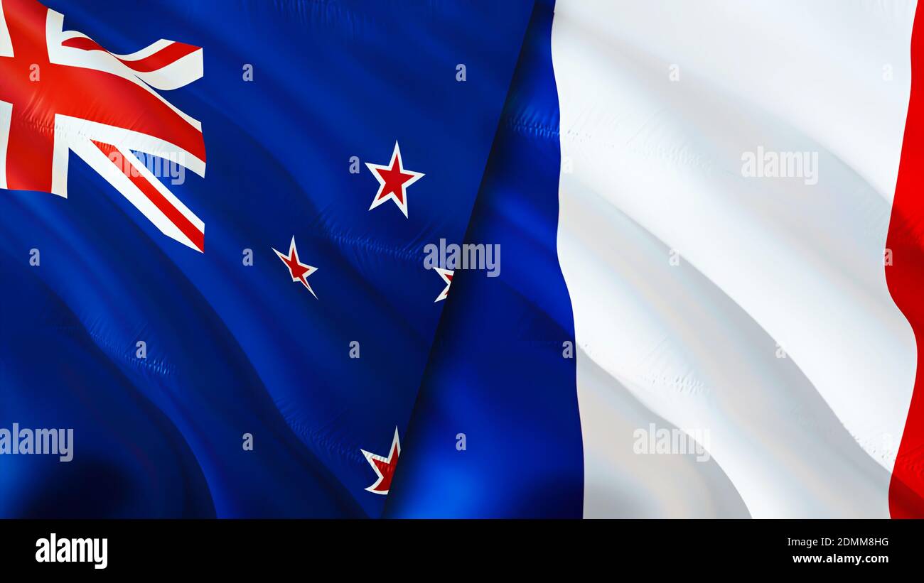 New Zealand and France flags. 3D Waving flag design. New Zealand France ...