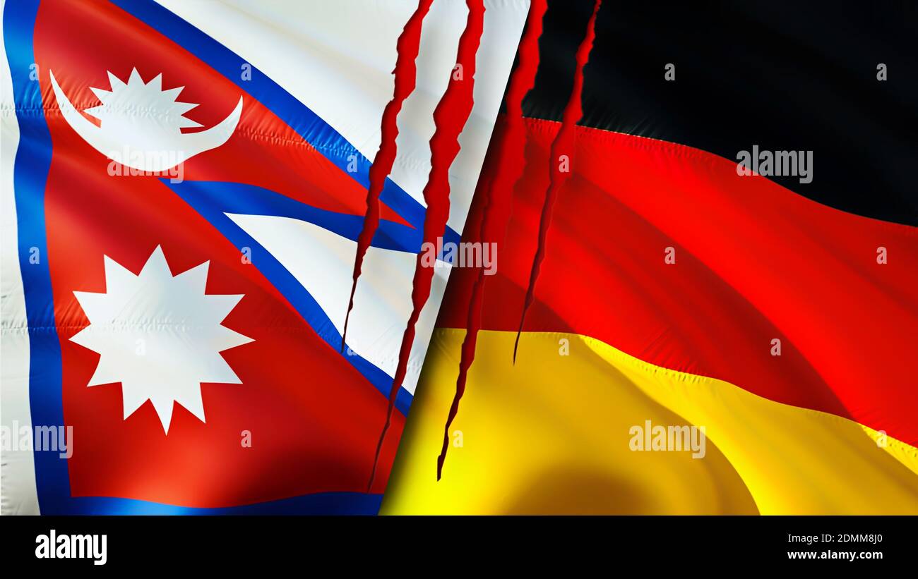 Nepal and Germany flags with scar concept. Waving flag,3D rendering ...