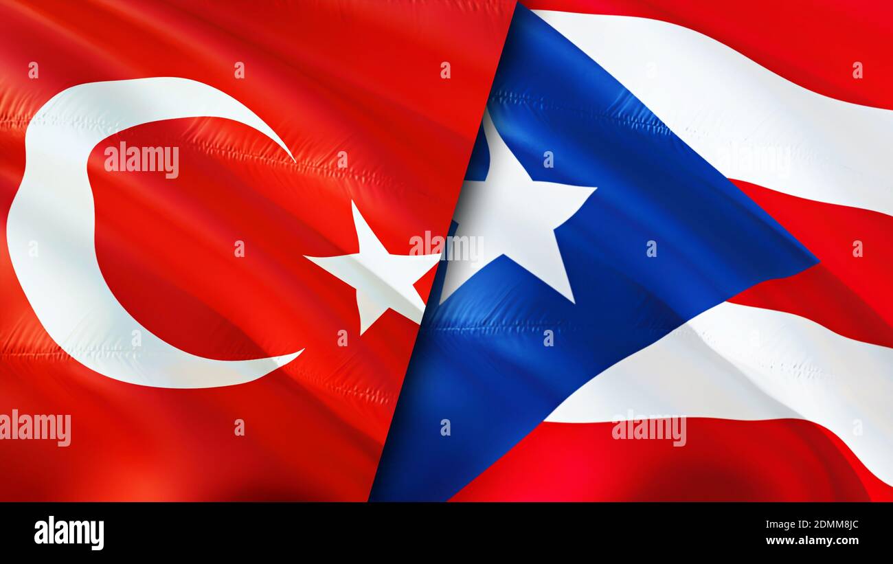 Turkey and Puerto Rico flags. 3D Waving flag design. Turkey Puerto Rico ...
