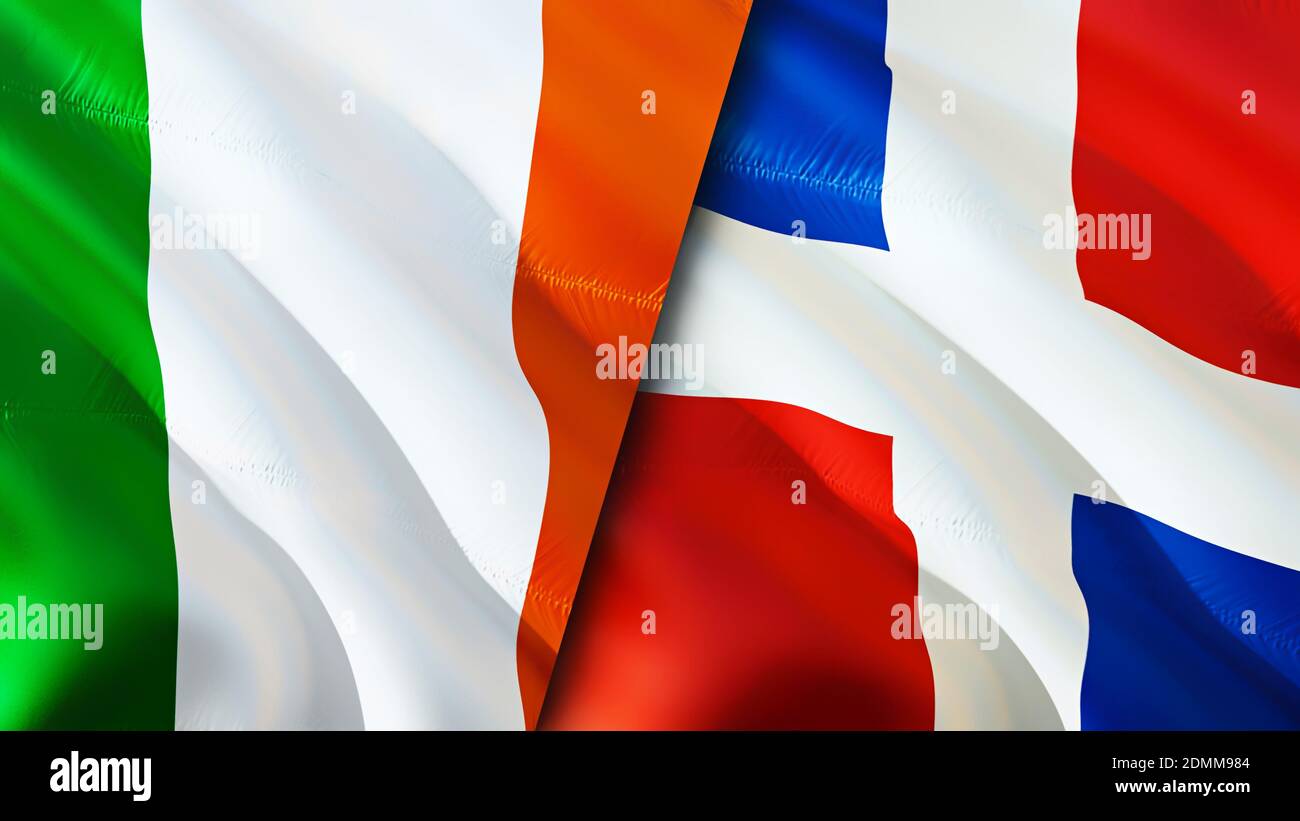 Ireland and Dominican Republic flags. 3D Waving flag design. Ireland ...