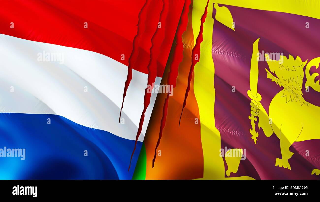 Netherlands and Sri Lanka flags with scar concept. Waving flag,3D ...