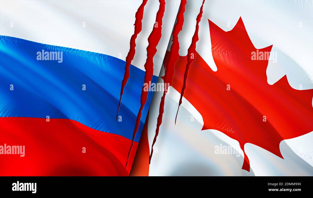 Russia and Canada flags with scar concept. Waving flag,3D rendering ...