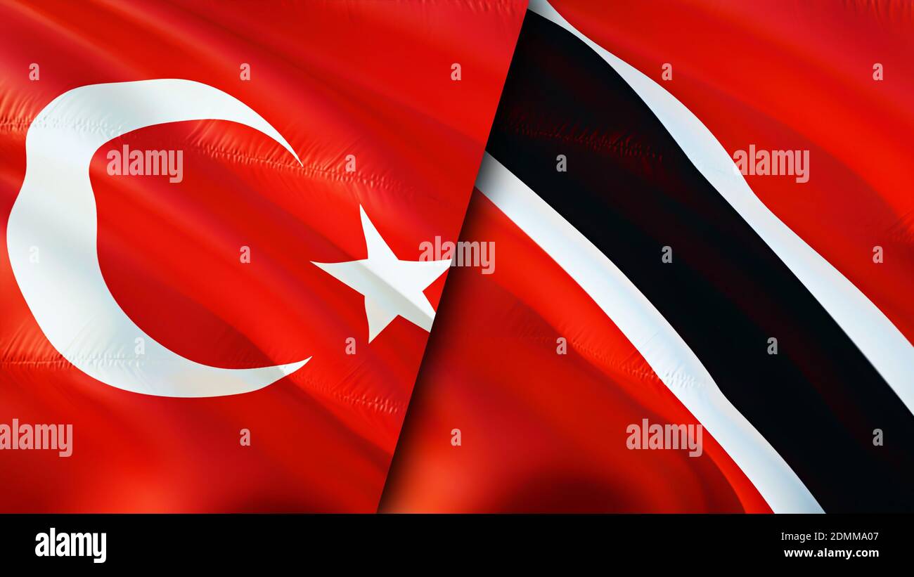 Turkey and Trinidad and Tobago flags. 3D Waving flag design. Turkey ...
