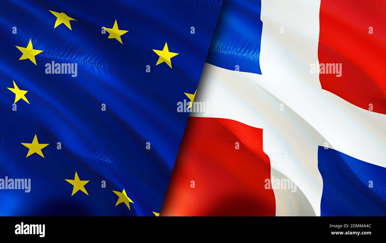 European Union and Dominican Republic flags. 3D Waving flag design ...