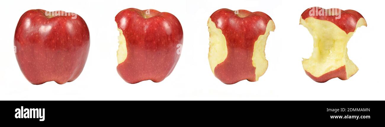 Process of eating red apple isolated on white background. Snacked ...