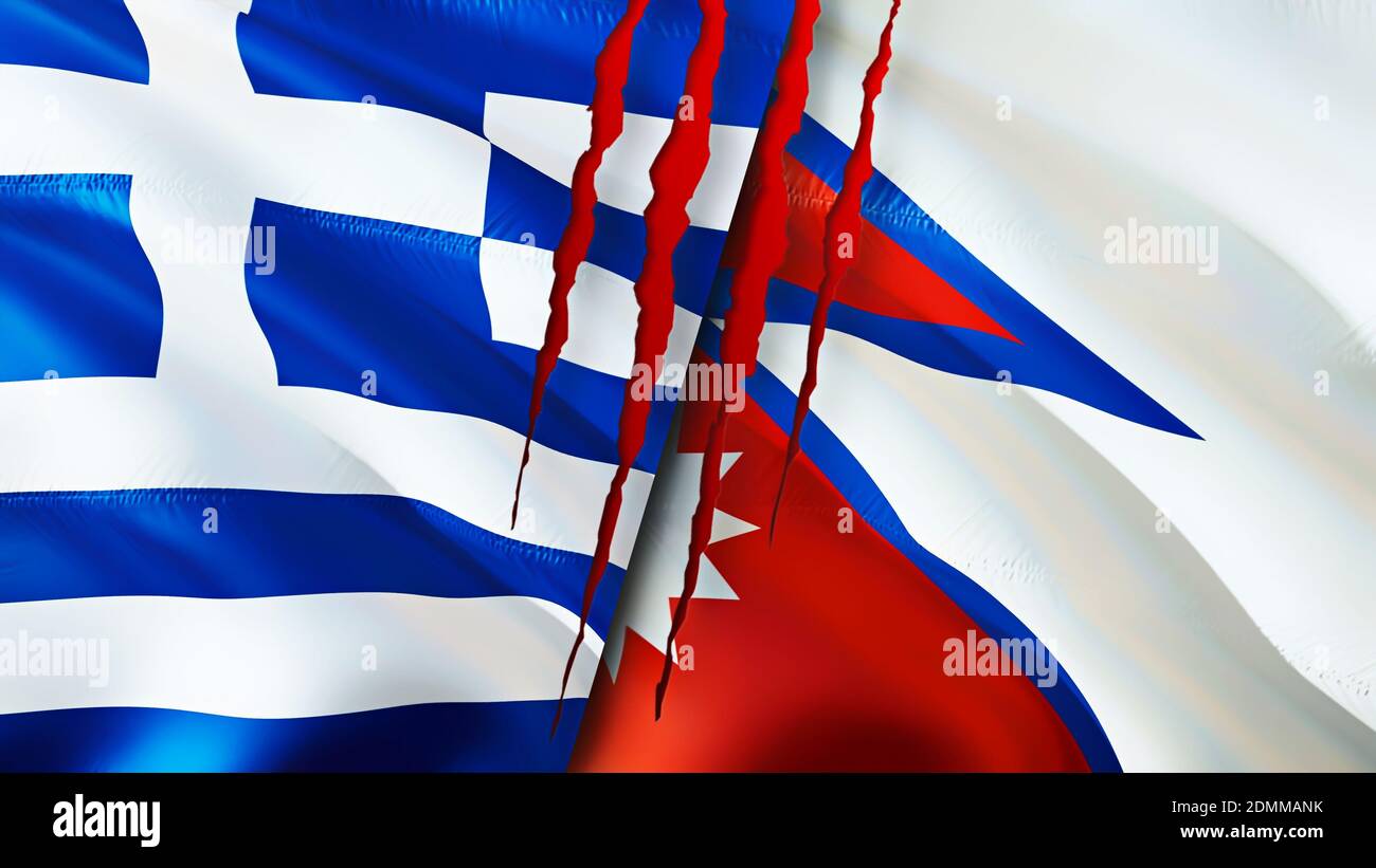 Greece and Nepal flags with scar concept. Waving flag,3D rendering ...