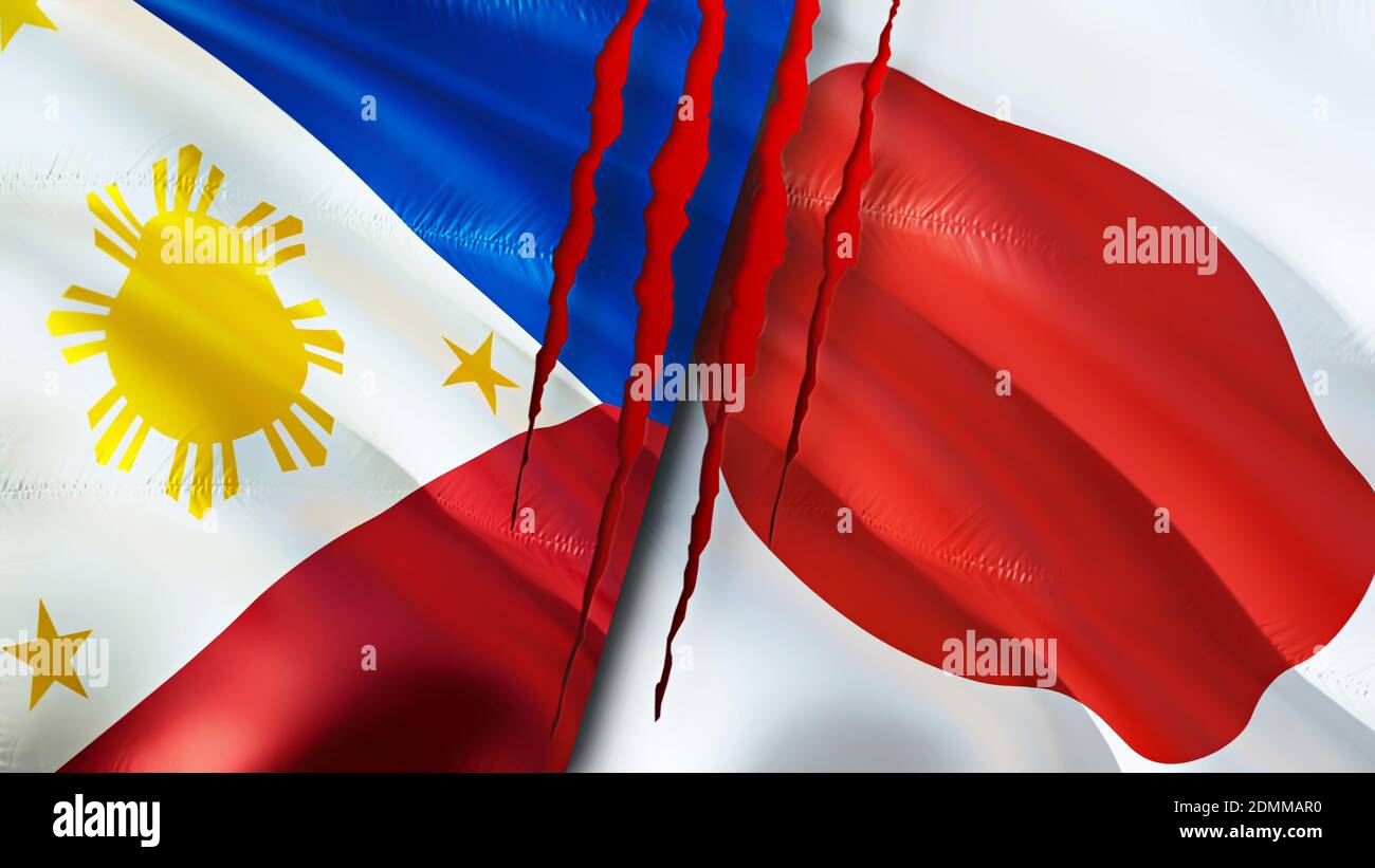 Philippines and Japan flags with scar concept. Waving flag,3D rendering ...