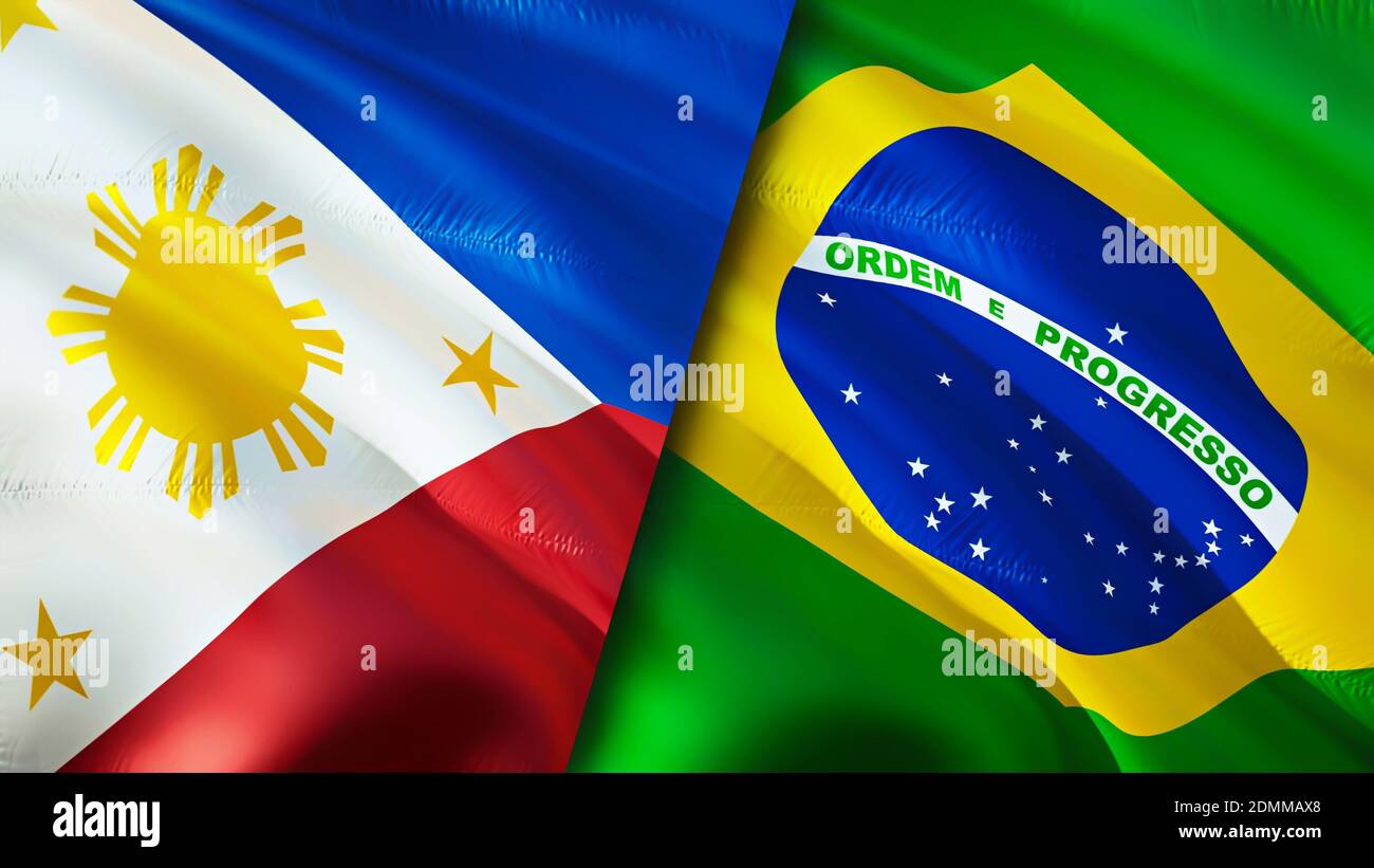Philippines and Brazil flags. 3D Waving flag design. Philippines Brazil ...
