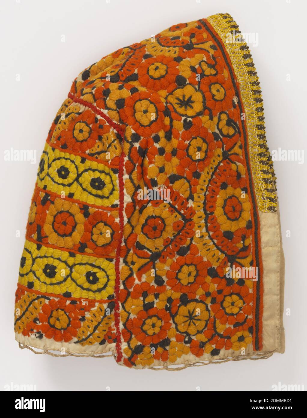 Cap, Medium: linen, wool Technique: satin and stem stitch embroidery on ...