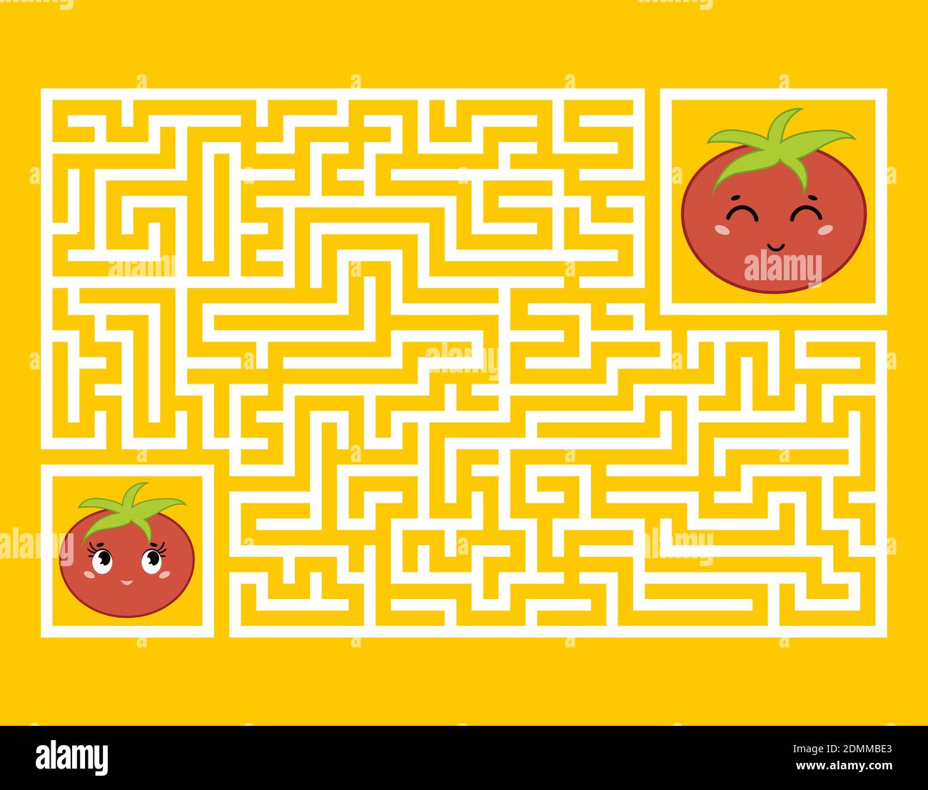 A rectangular labyrinth with a cute cartoon character. Find the right ...