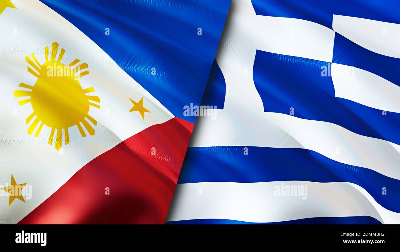 Philippines and Greece flags. 3D Waving flag design. Philippines Greece ...