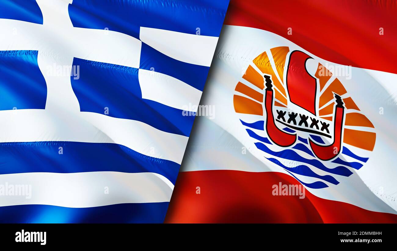 Greece and French Polynesia flags. 3D Waving flag design. Greece French ...