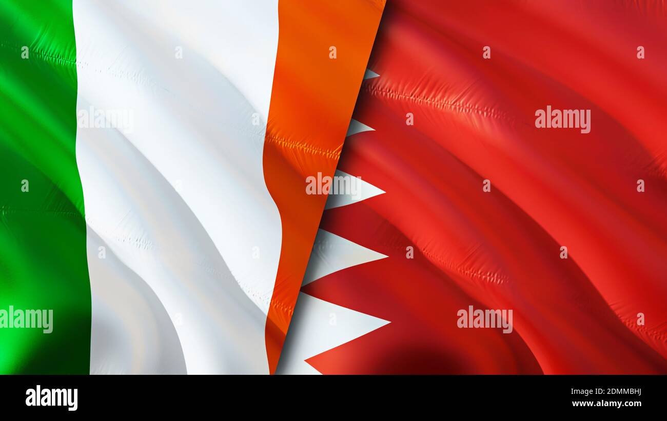 Ireland and Bahrain flags. 3D Waving flag design. Ireland Bahrain flag ...