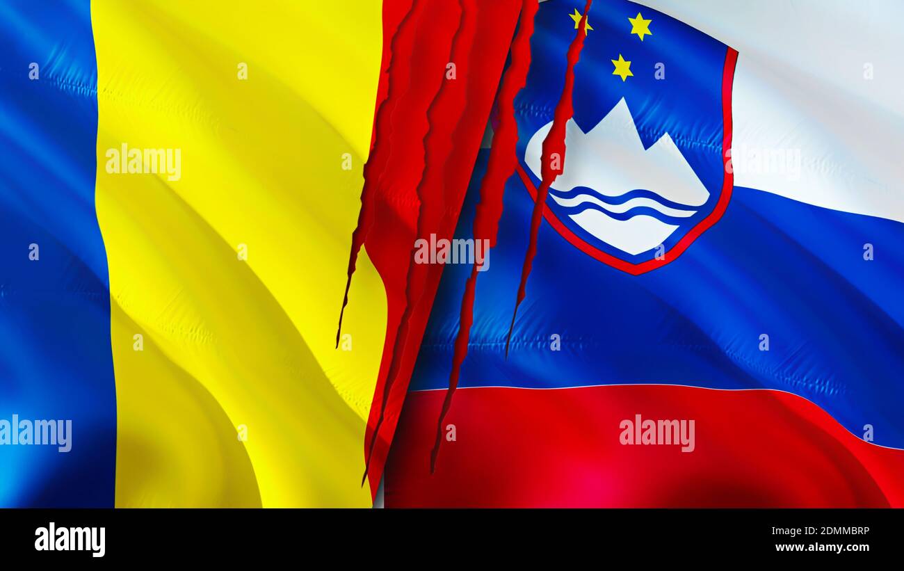 Romania and Slovenia flags. 3D Waving flag design. Romania Slovenia ...