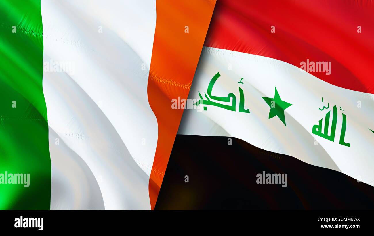 Ireland and Iraq flags. 3D Waving flag design. Ireland Iraq flag ...