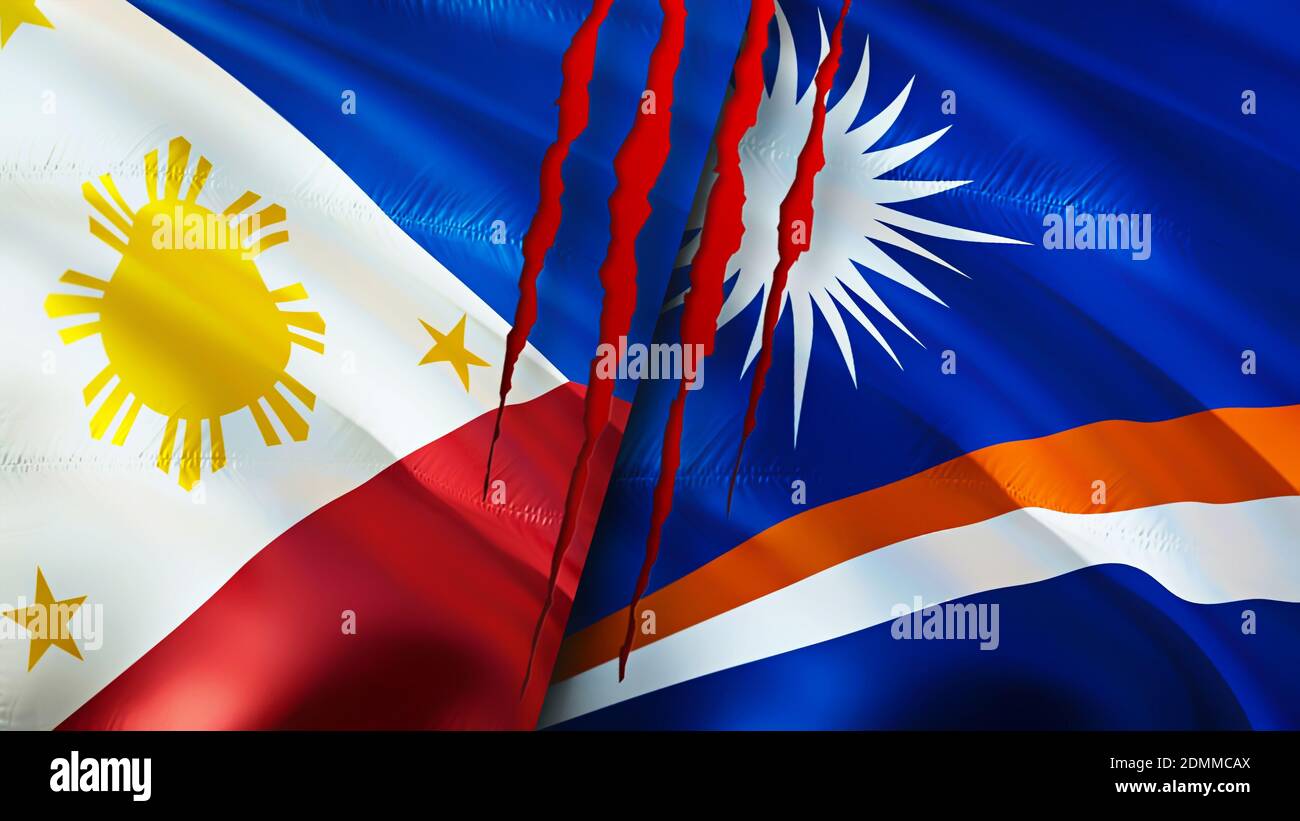 Philippines and Marshall Islands flags with scar concept. Waving flag ...